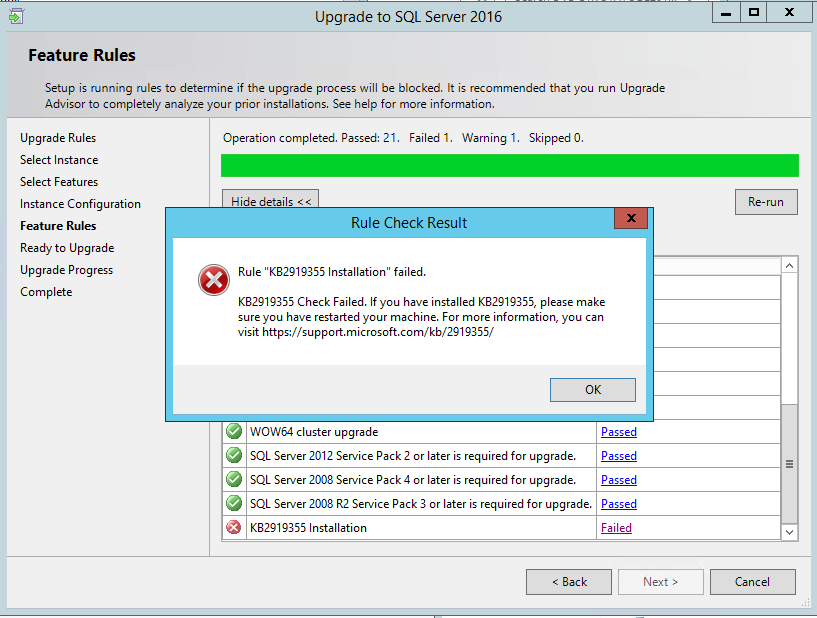 Installing SQL Server 2016 on Windows Server 2012 R2 (the KB2919355 issue)